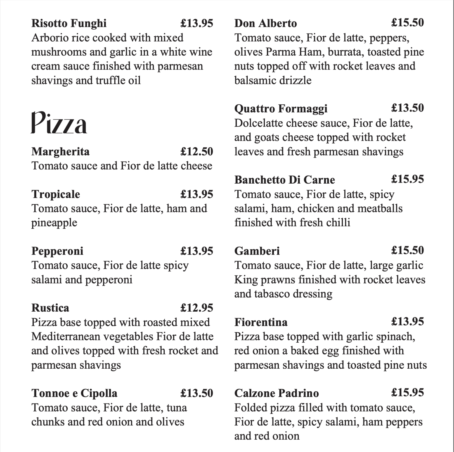 Menu - Il Padrino